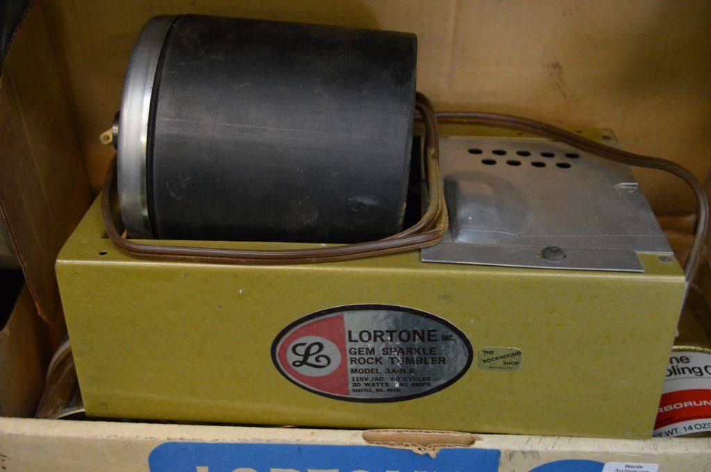 Lortone Lapidary saw and Lortone Gemsparkle rock tumbler with assorted ...