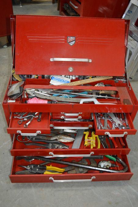Nine drawer Beach tool chest with various hand tools