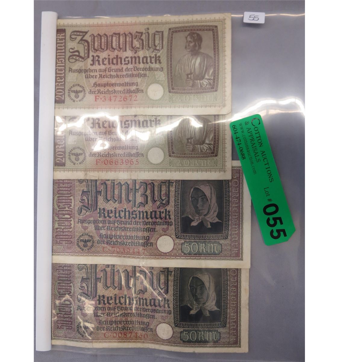4 Nazi German Eagle & Swastika Reichsmark bills