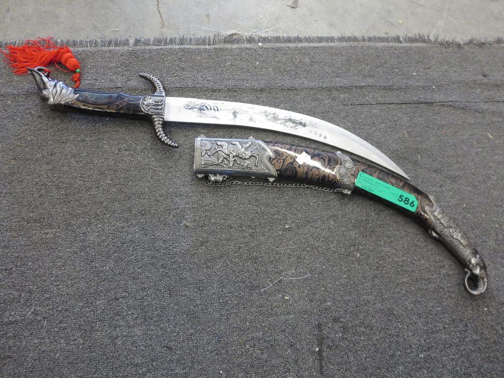 Curved blade sword with elephant handle & sheath