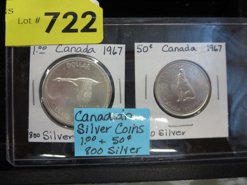 1967 Canadian Silver dollar & 50 cent coin