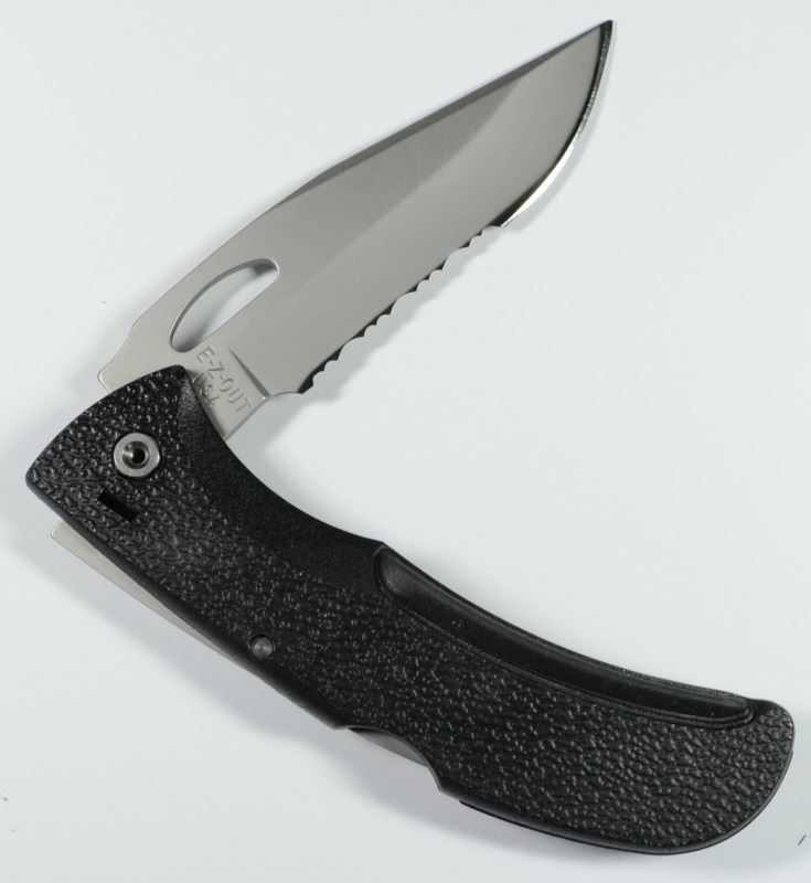 Gerber E-Z Out Serrated 4.5" Thumb Slot Black Zytel Pocket Knife.
