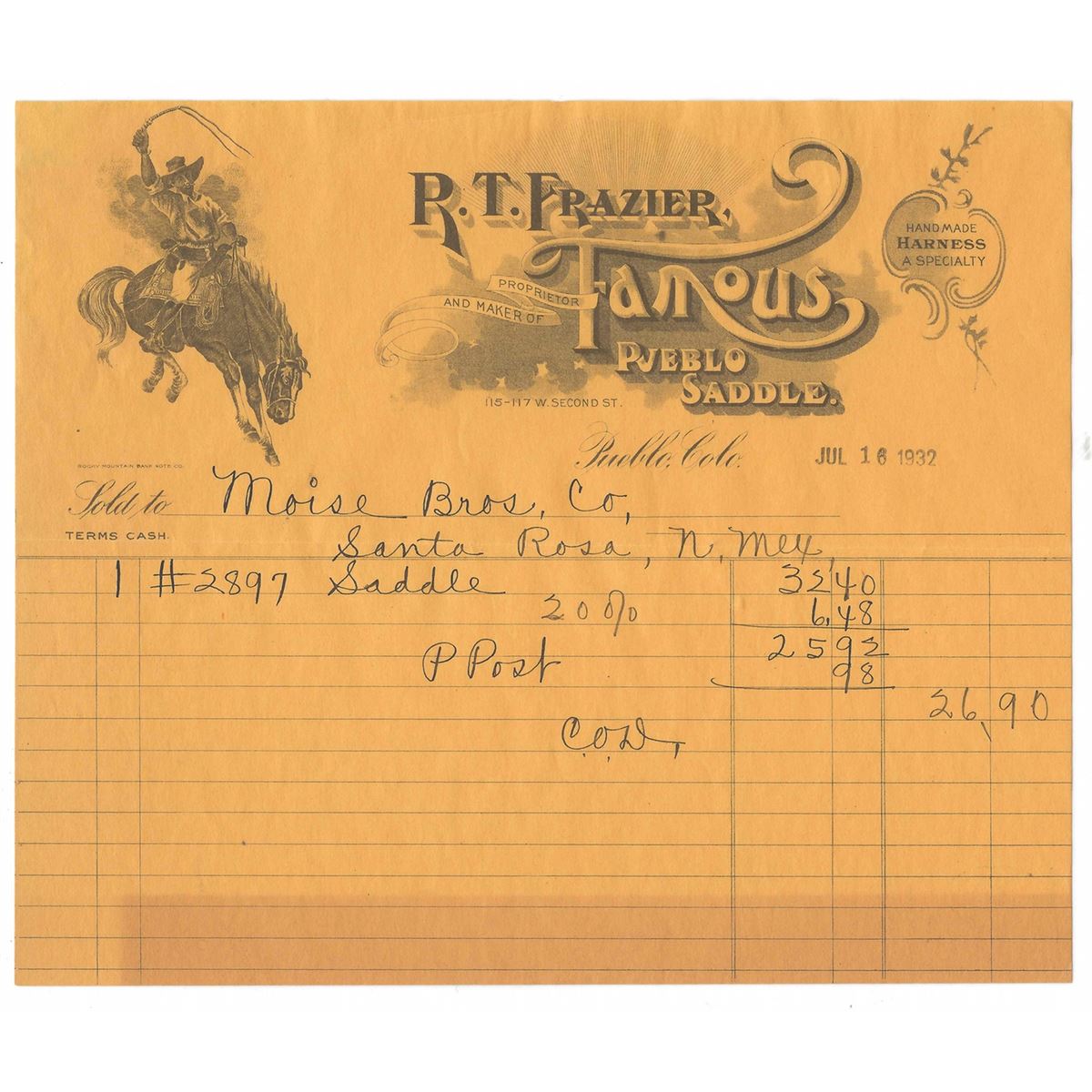 Saddle, Spur & Boot Invoices