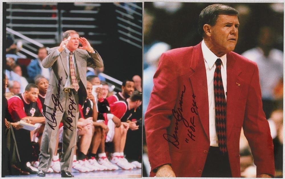 Lot of (2) Denny Crum Signed Louisville 8x10 Photos Inscribed "HOF 94 ...