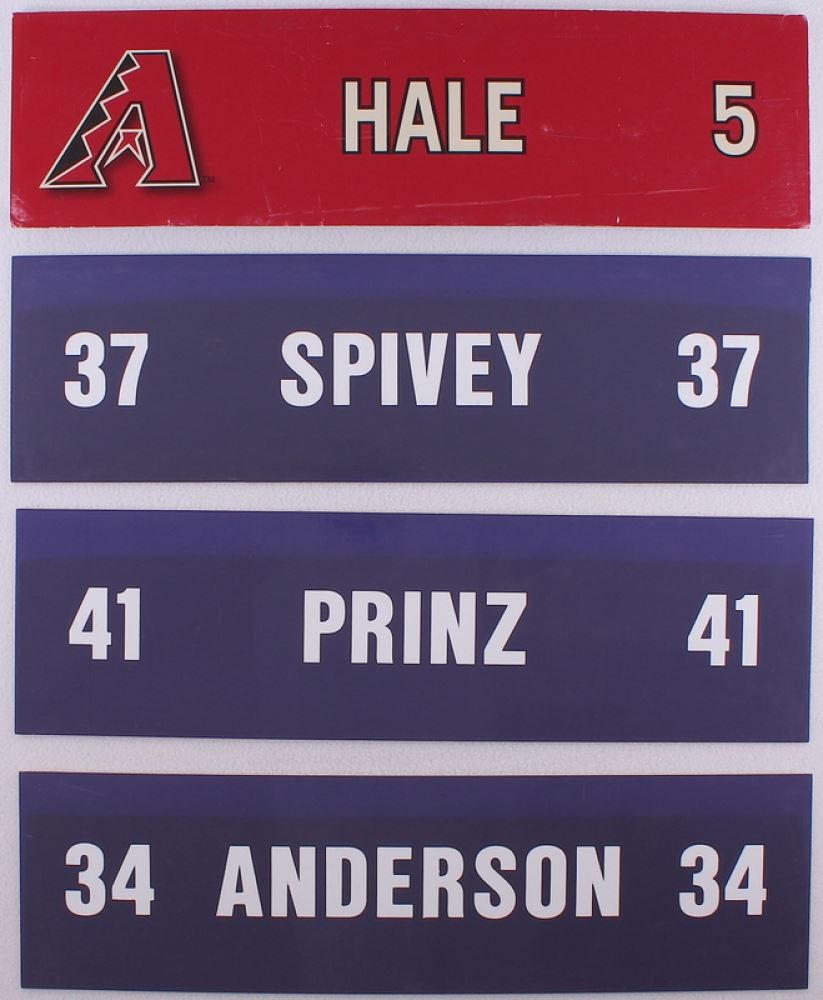 Lot of (4) Locker Room Nameplates With Chip Hale, Brian Anderson, Bret ...