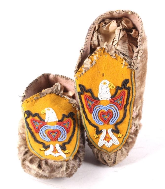 Eskimo Seal Skin Moccasins with Beaded Eagle
