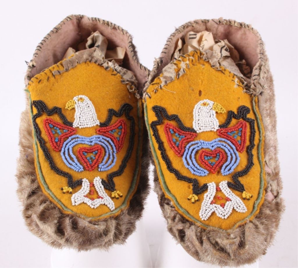 Eskimo Seal Skin Moccasins with Beaded Eagle