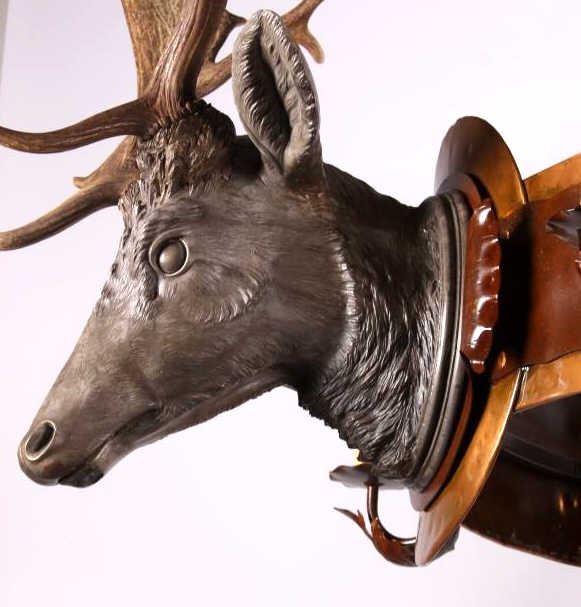 Rustic German Fallow Deer Mount Copper Chandelier