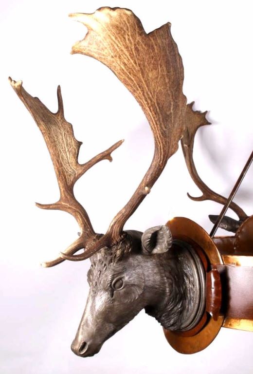 Rustic German Fallow Deer Mount Copper Chandelier