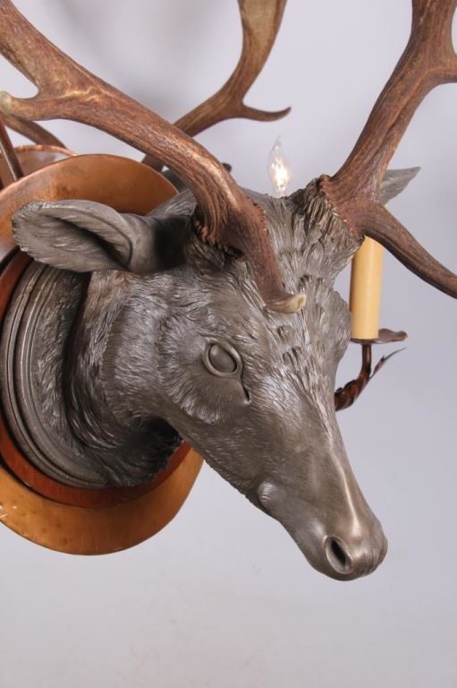 Rustic German Fallow Deer Mount Copper Chandelier