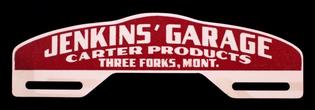Three Forks MT Jenkins Garage License Plate Topper