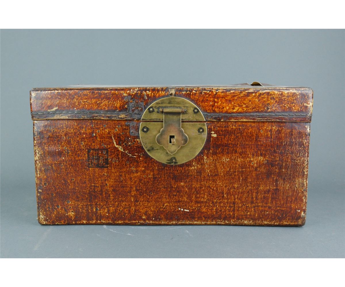 Antique Chinese Jewellery Box Leather Coating