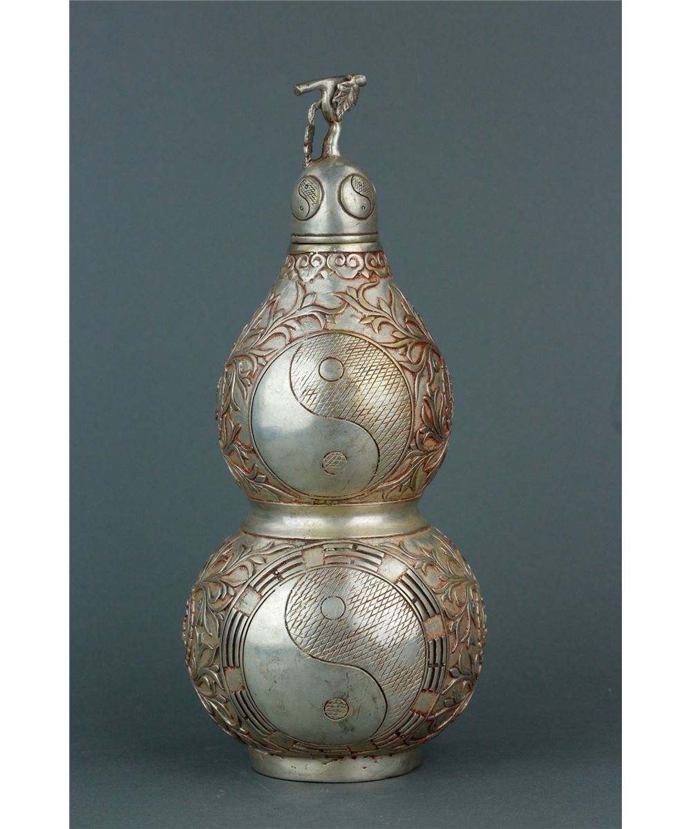 Chinese Silver Bronze Double Gourd Ming Mk