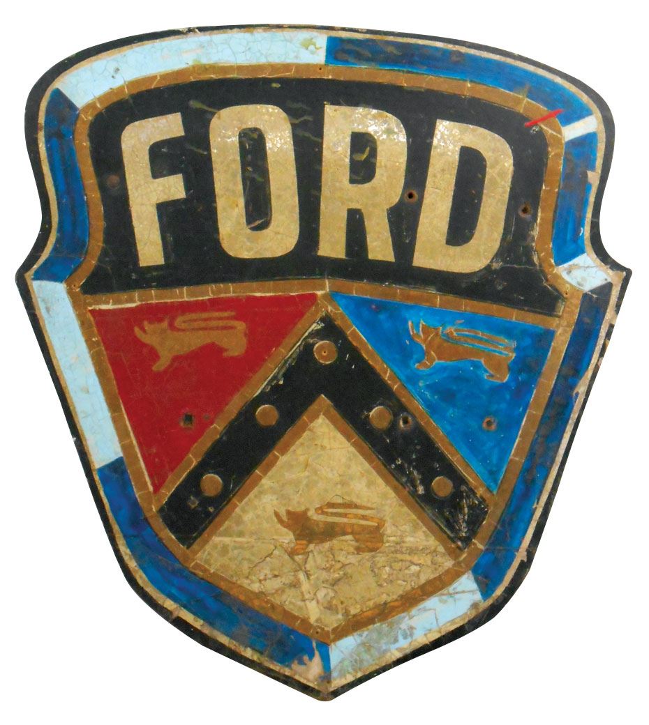 Automotive sign, Ford, wood shield from Ford dealer in Orleans, IN, c ...