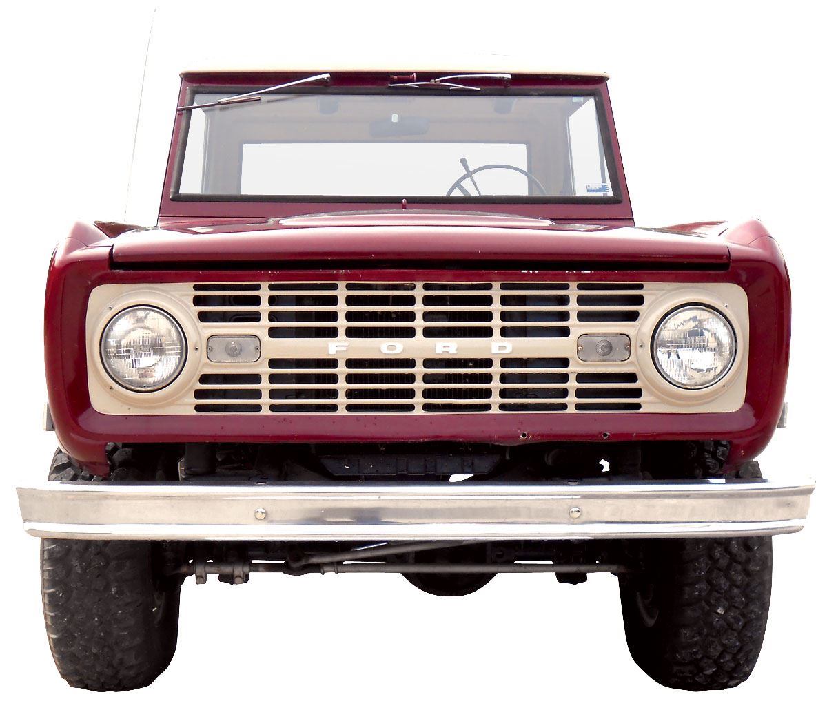 Pick-Up, 1968 Ford Bronco. Maroon with beige top (beautiful). Column ...