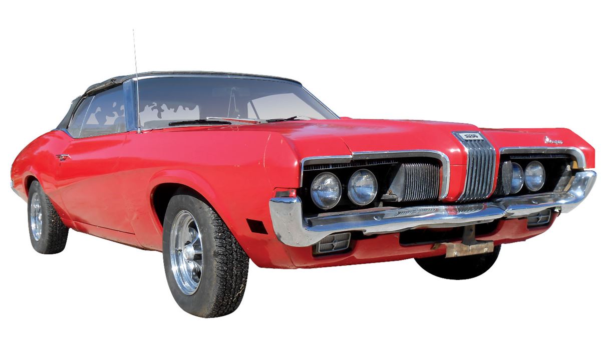 Automobile, 1970 Mercury Cougar RX7 Convertible. red with black ...