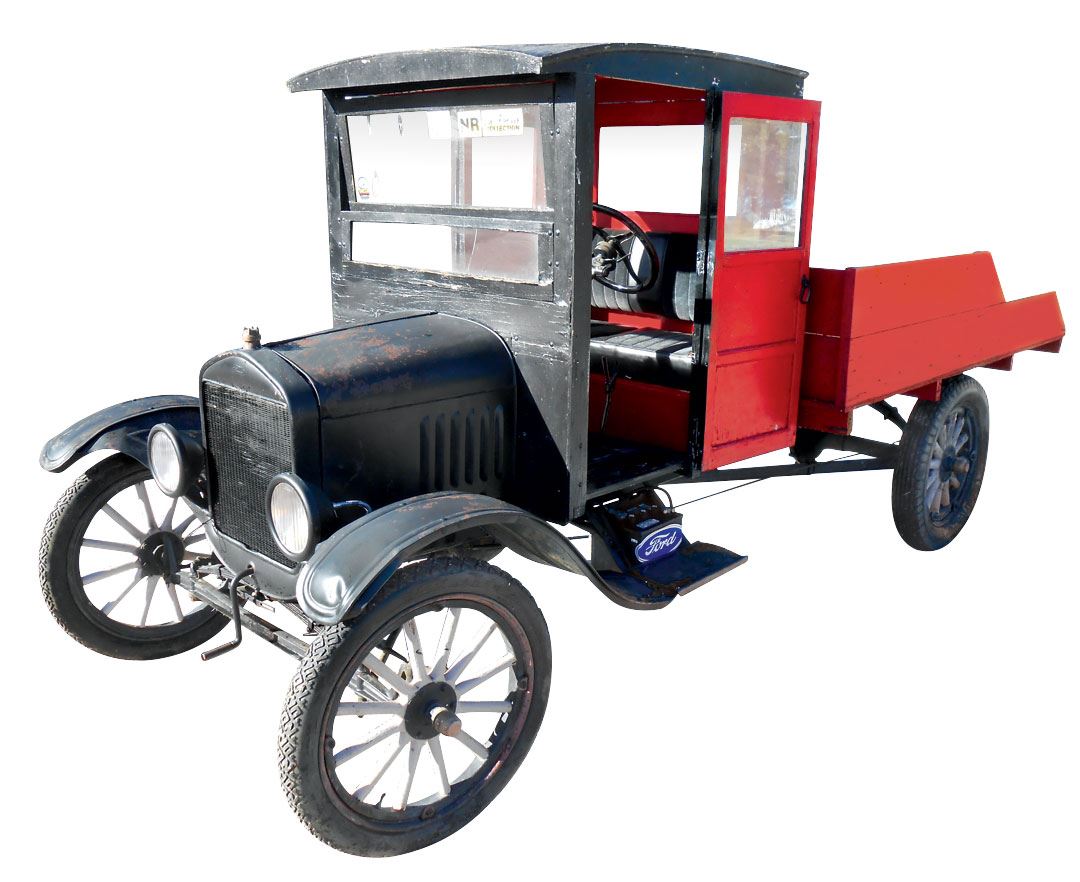 Truck, 1924 Ford Model T Flatbed. Four cylinder. Black with red wood ...