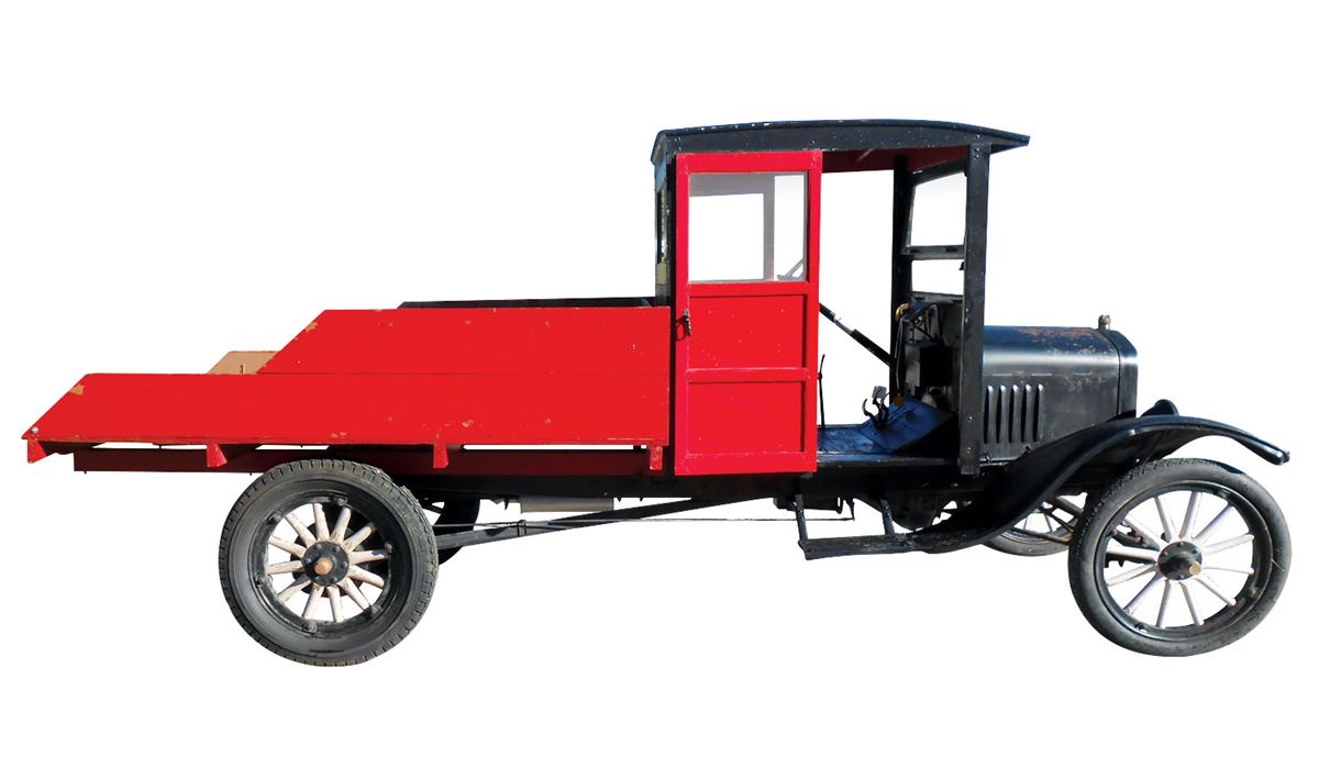 Truck, 1924 Ford Model T Flatbed. Four cylinder. Black with red wood ...