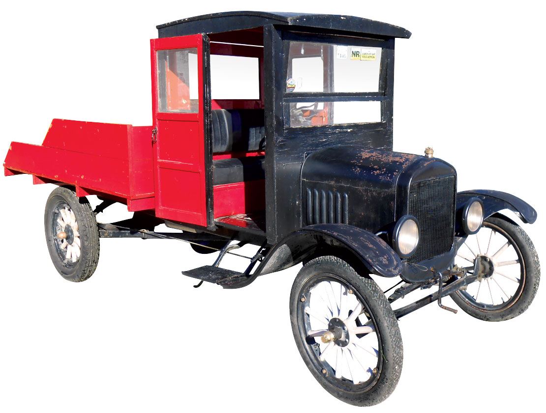 Truck, 1924 Ford Model T Flatbed. Four cylinder. Black with red wood ...