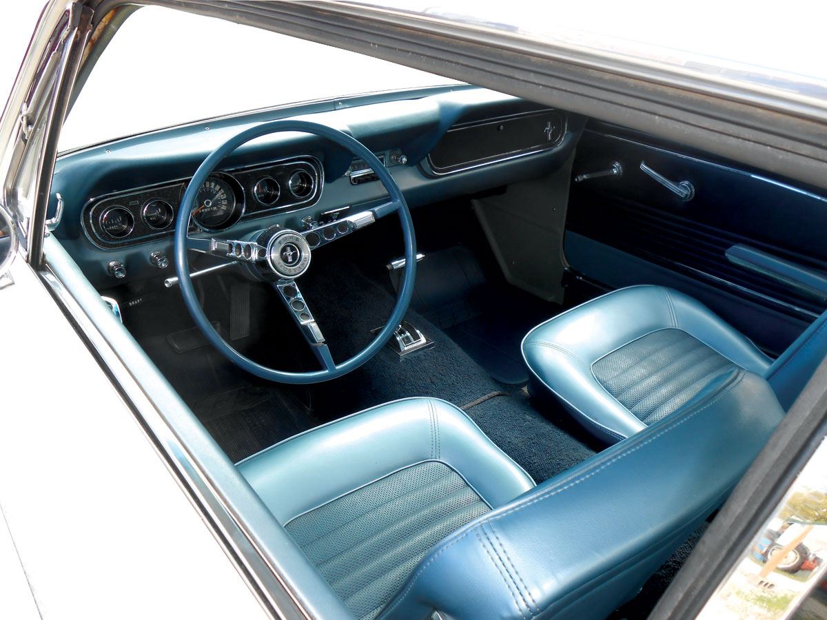 Automobile, 1966 Ford Mustang Coupe. Wimbledon white, standard blue ...