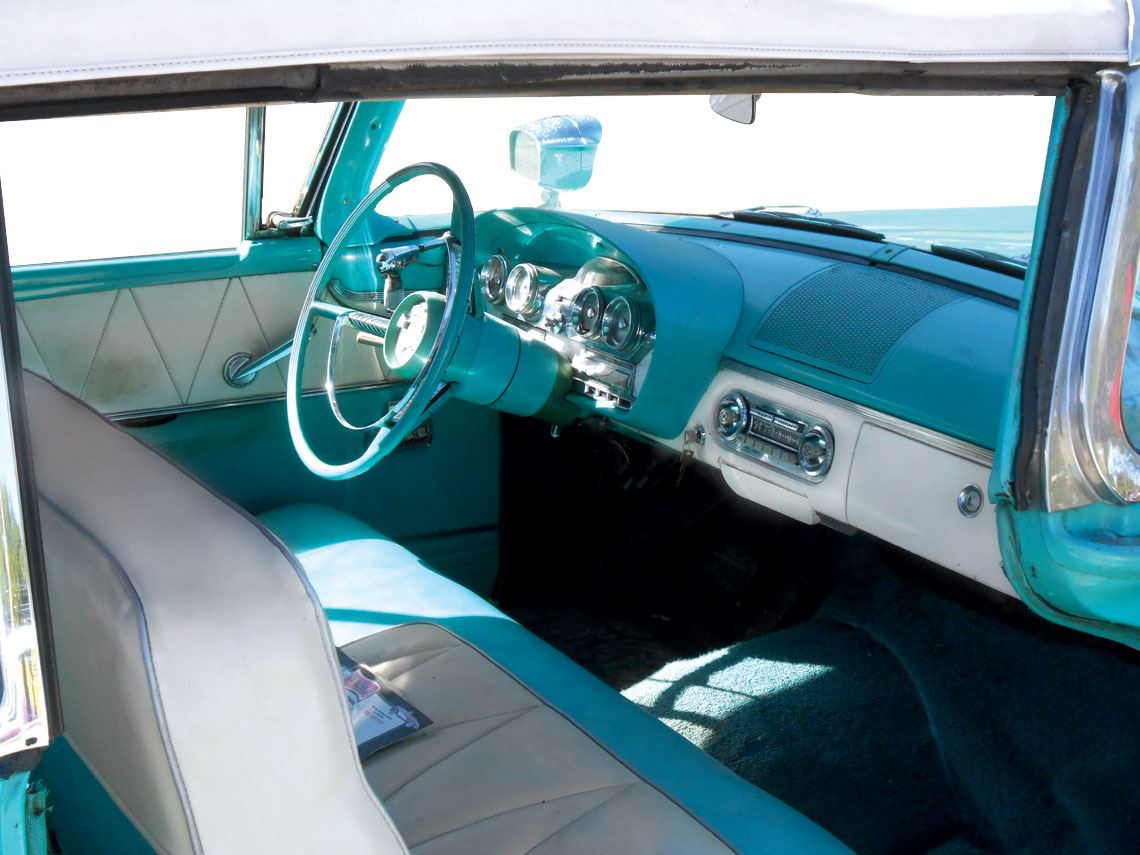 Automobile, 1958 Edsel Pacer Convertible. Light blue-green color with ...
