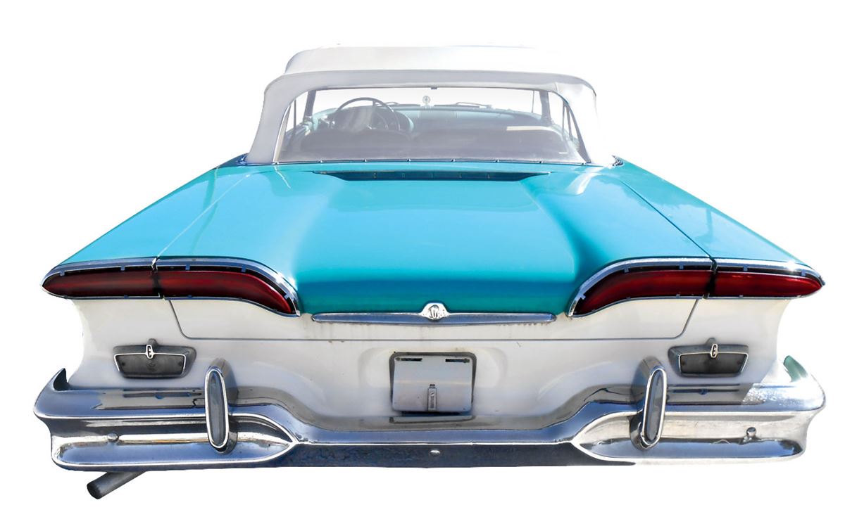 Automobile, 1958 Edsel Pacer Convertible. Light blue-green color with ...