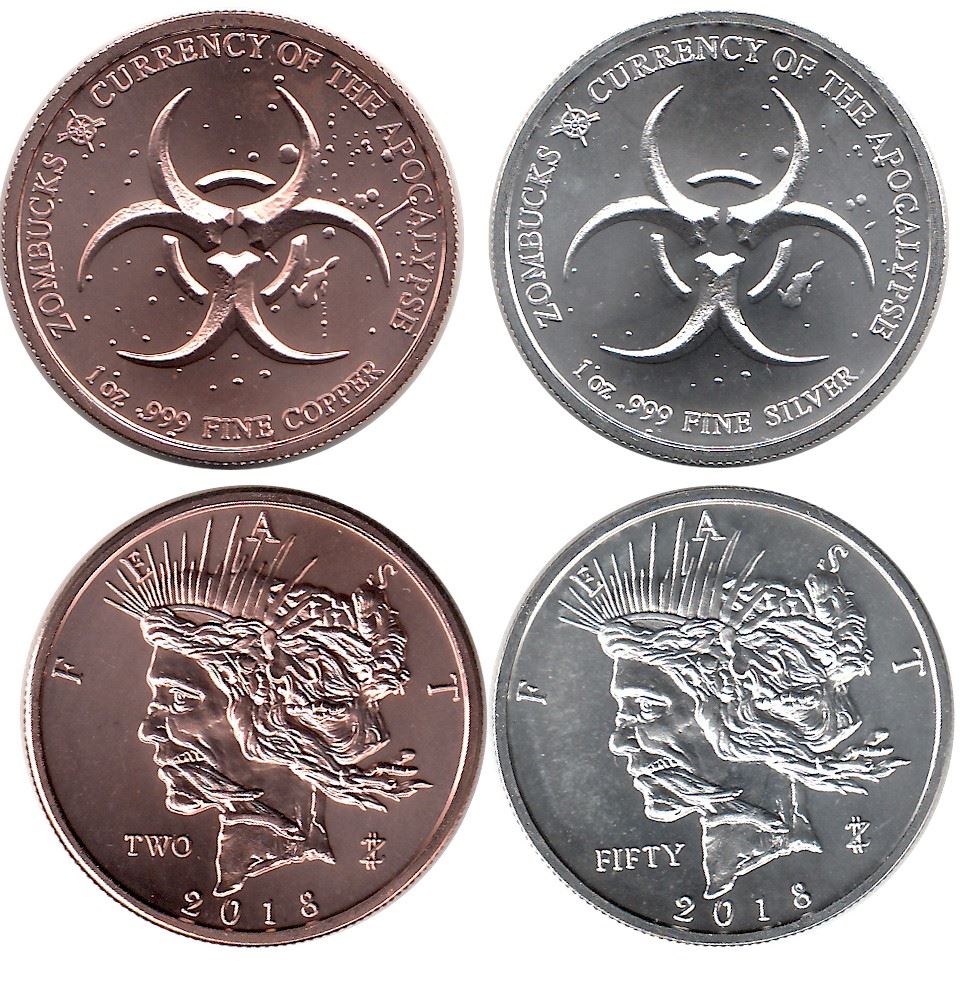 2x 2018 Zombucks 1oz Fine Silver and 1oz Fine Copper Currency of the ...