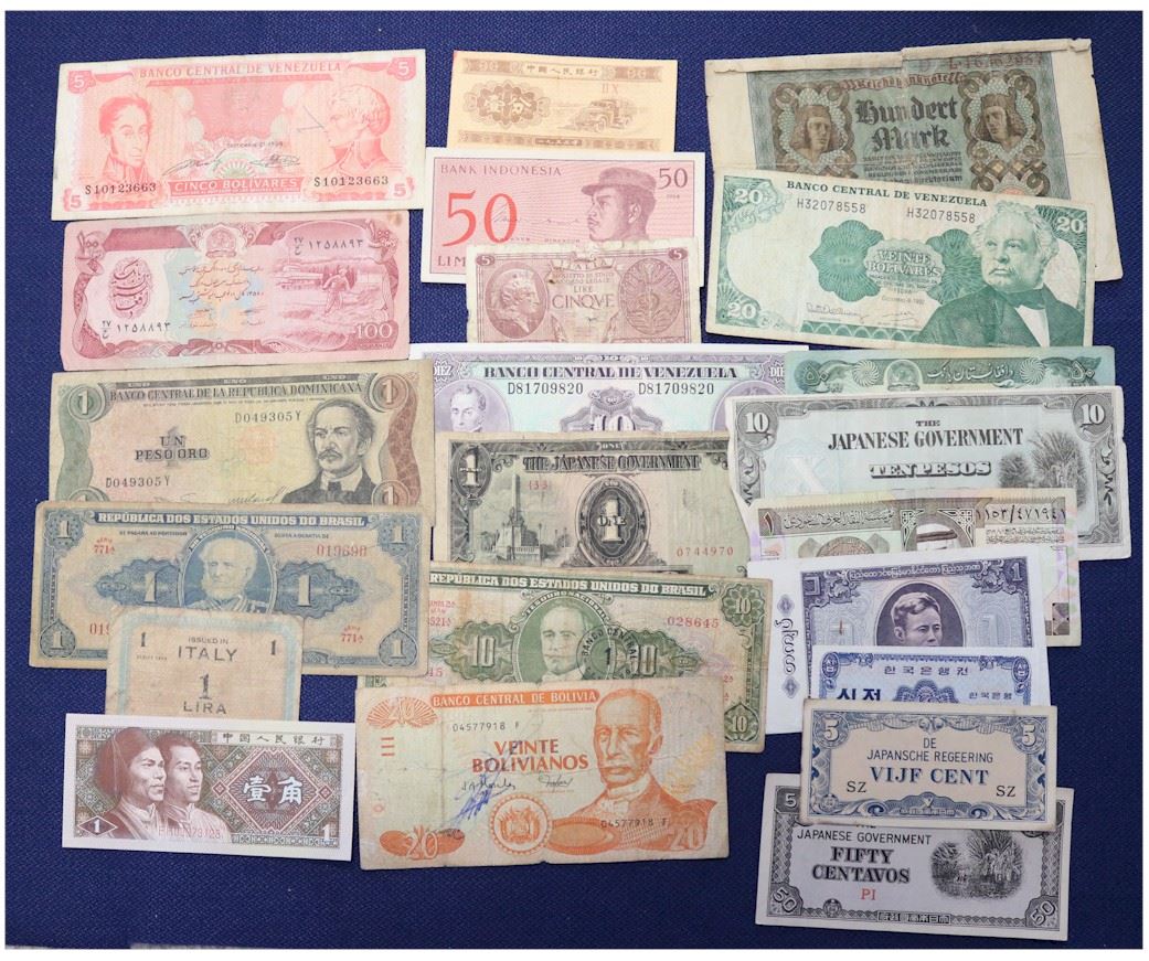 Estate Lot of 22x mixed world currency from various countries. All ...