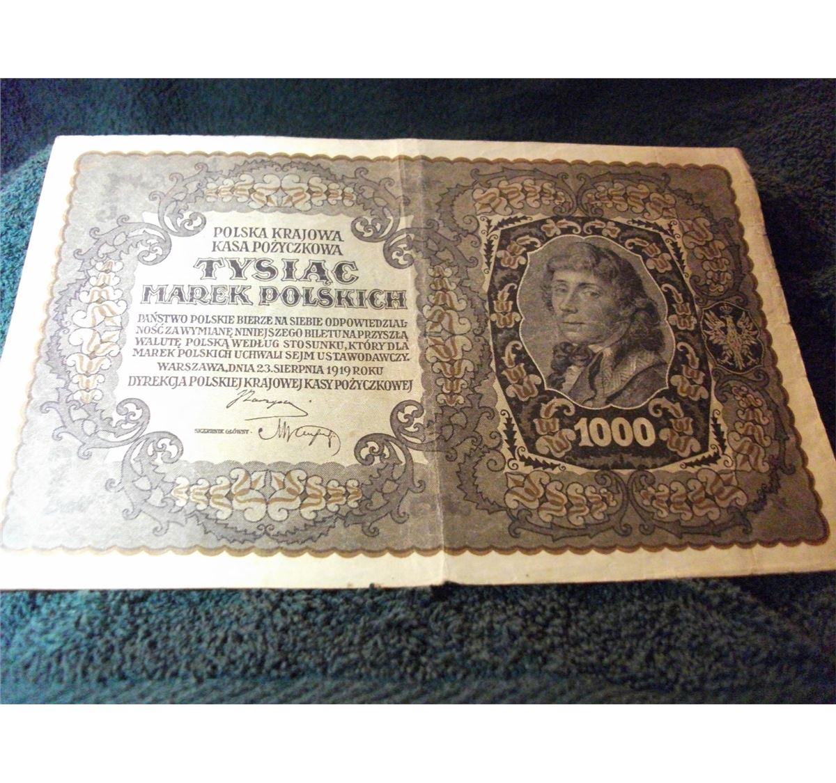 1919 POLISH OVERSIZED 1000 MARK BANK NOTE (L835-12)