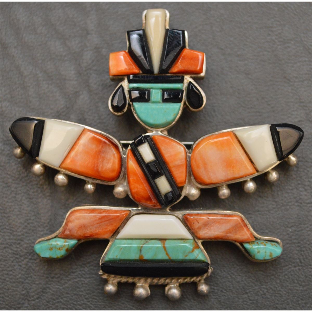 ZUNI SILVER PIN CW AND LOGO