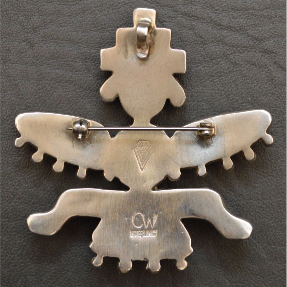 ZUNI SILVER PIN CW AND LOGO