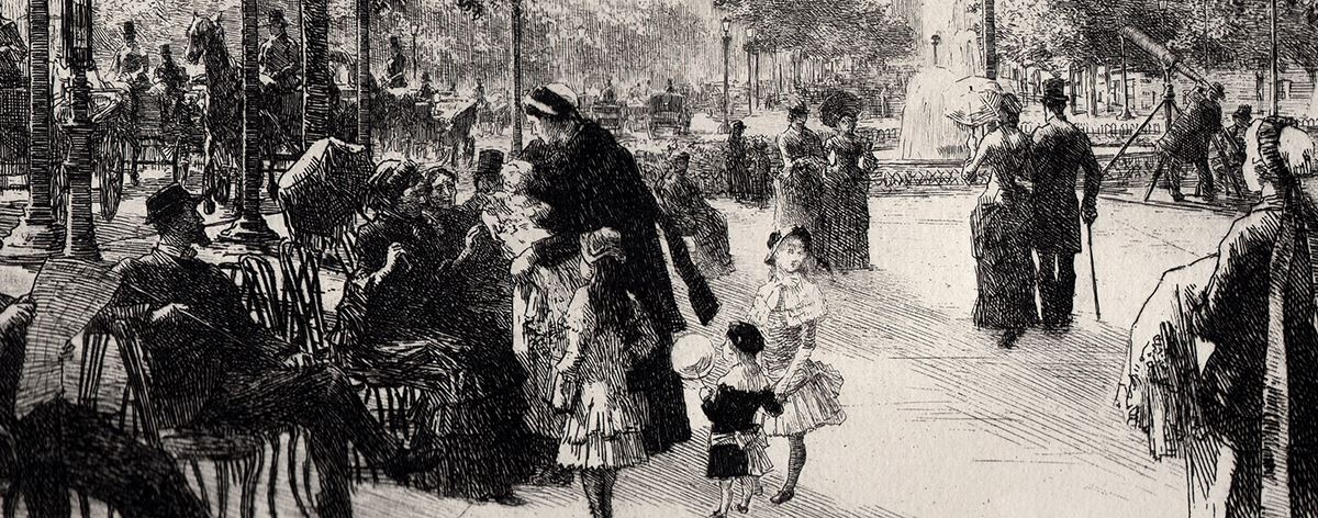 Leon Lhermitte 1884 "In the Champs Elysees" Original Etching