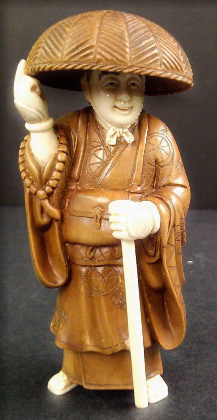 A mammoth ivory boxwood Japanese monk