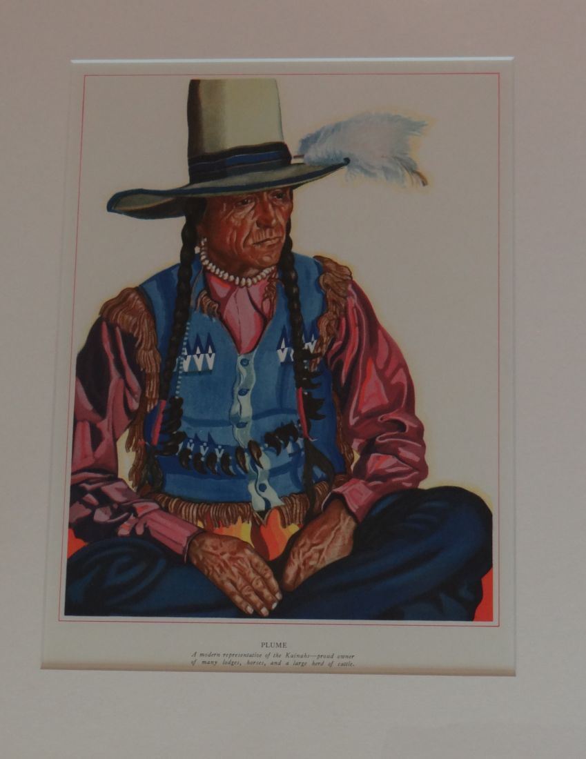 6 Winold Reiss prints of Black feet people for GN RR, 8" x 10 ", framed