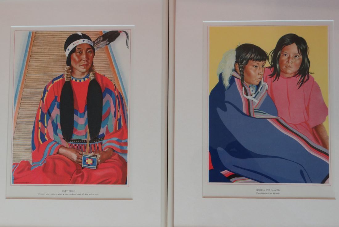 6 Winold Reiss prints of Black feet people for GN RR, 8" x 10 ", framed