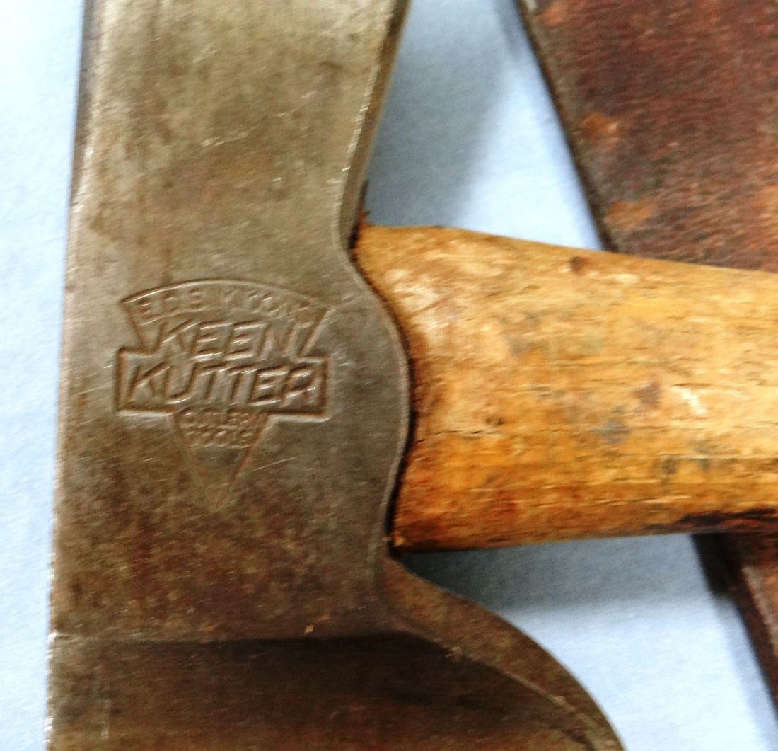 4 Keen Kutter hand tools, 2 hatchet hammers, claw hammer, razor strop,