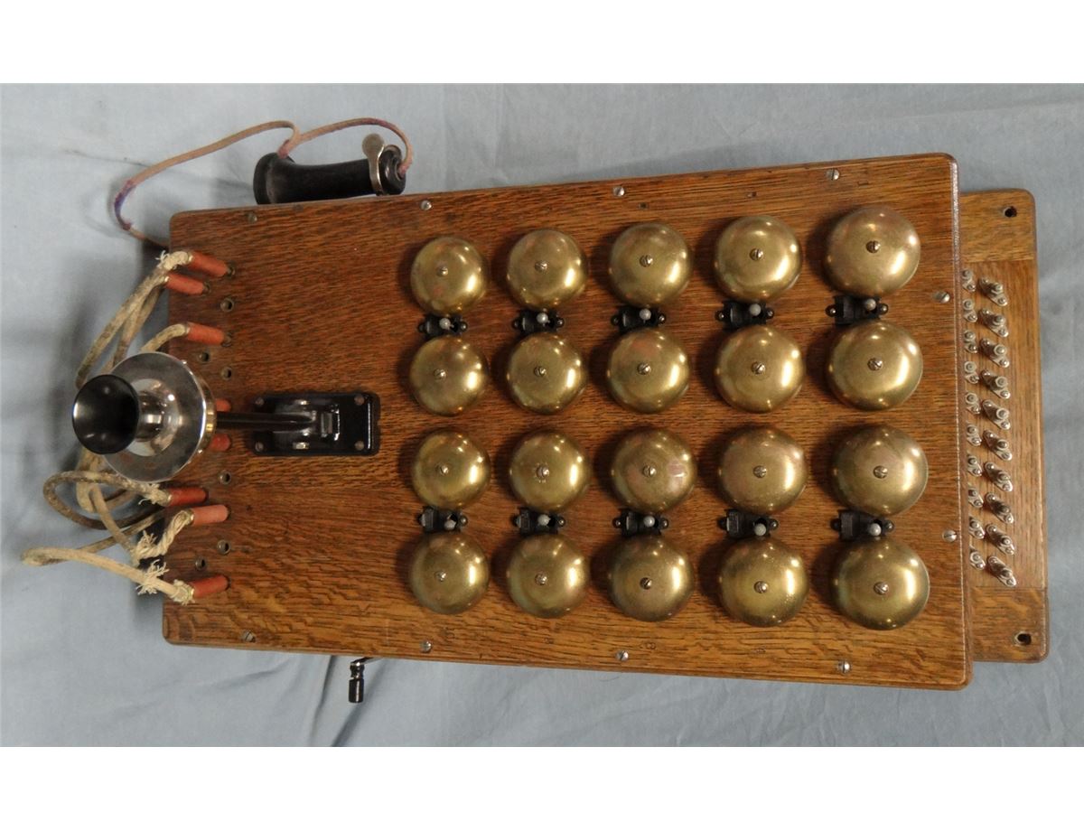 Vintage telephone operator station, 10 lines, 20 brass bells, excellent ...