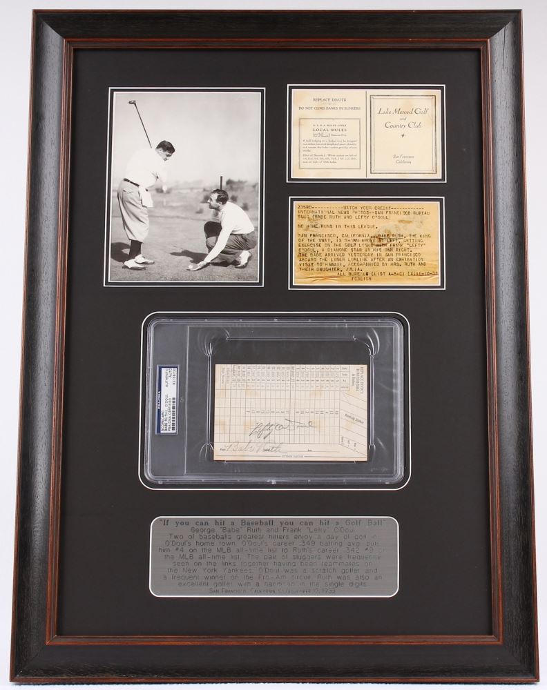 Babe Ruth & Lefty O'Doul Signed Golf Scorecard Custom Framed 20" x 27 ...