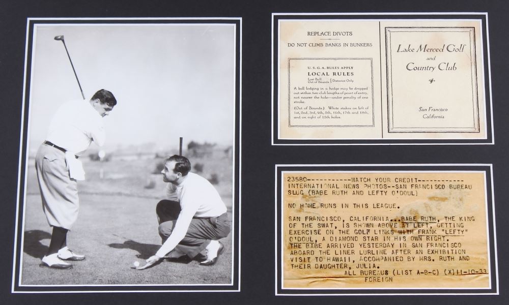 Babe Ruth & Lefty O'Doul Signed Golf Scorecard Custom Framed 20" x 27 ...