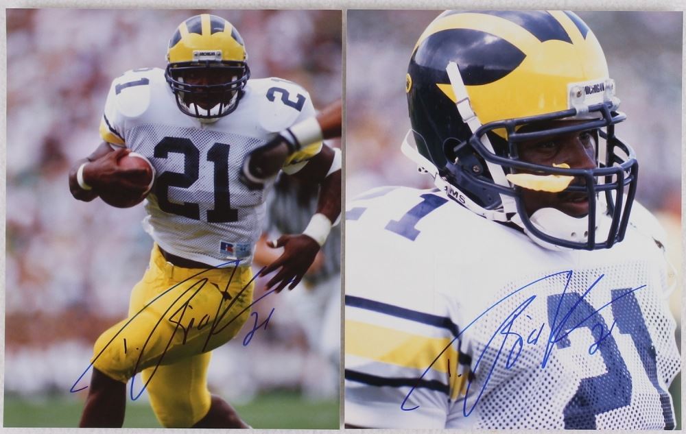 Lot of (2) Tim Biakabutuka Signed Michigan 8x10 Photos (PA LOA)