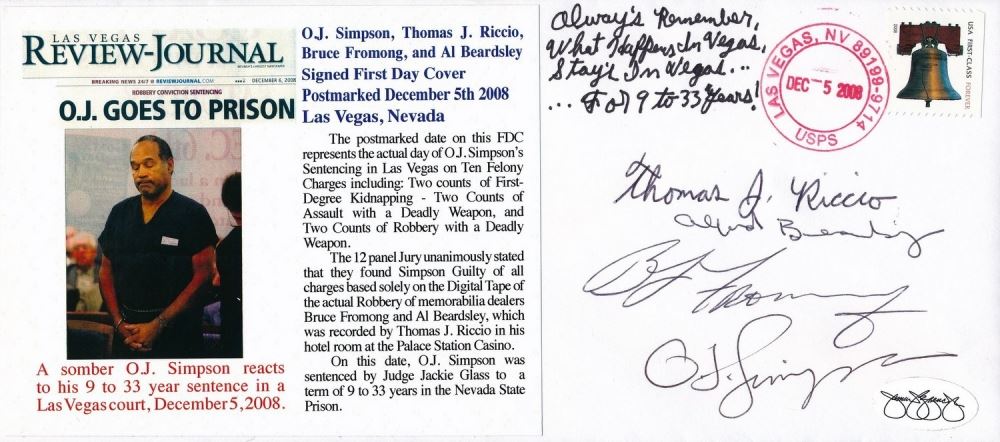 O.J. Simpson, Thomas Riccio, Bruce Fromong & Al Beardsley Signed 2008 ...