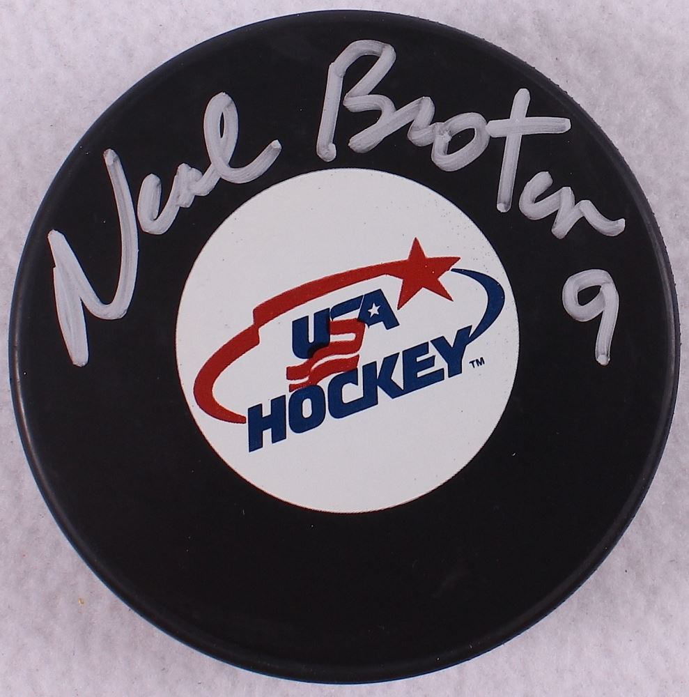 Neal Broten Signed Team USA Logo Puck (JSA COA)