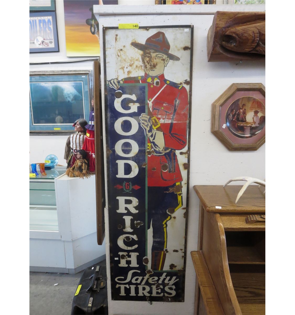 RARE -1920s Porcelain Goodrich Tire Sign w/ Mountie