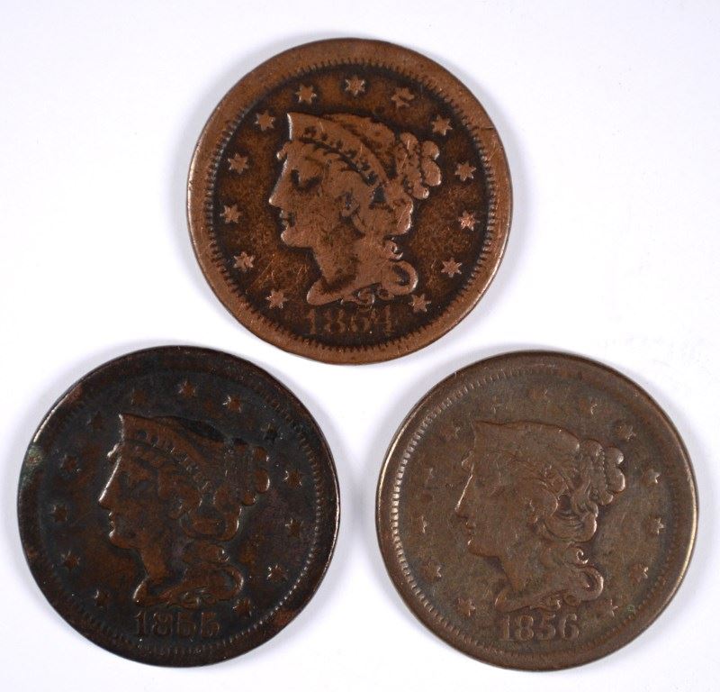 (3) LARGE CENTS (54, 55, 56)
