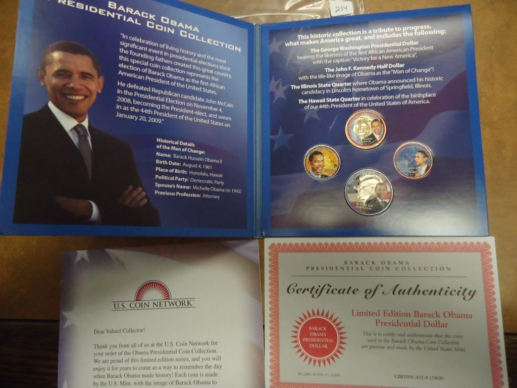 BARACK OBAMA COIN COLLECTION CONTAINS: COLORIZED 2-QUARTERS, KENNEDY ...