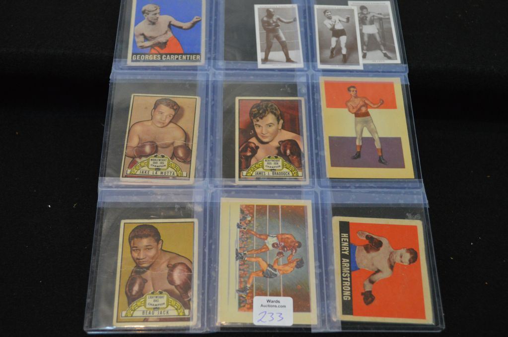 Selection of vintage boxing cards including Jack Johnson, Jack Dempsey ...