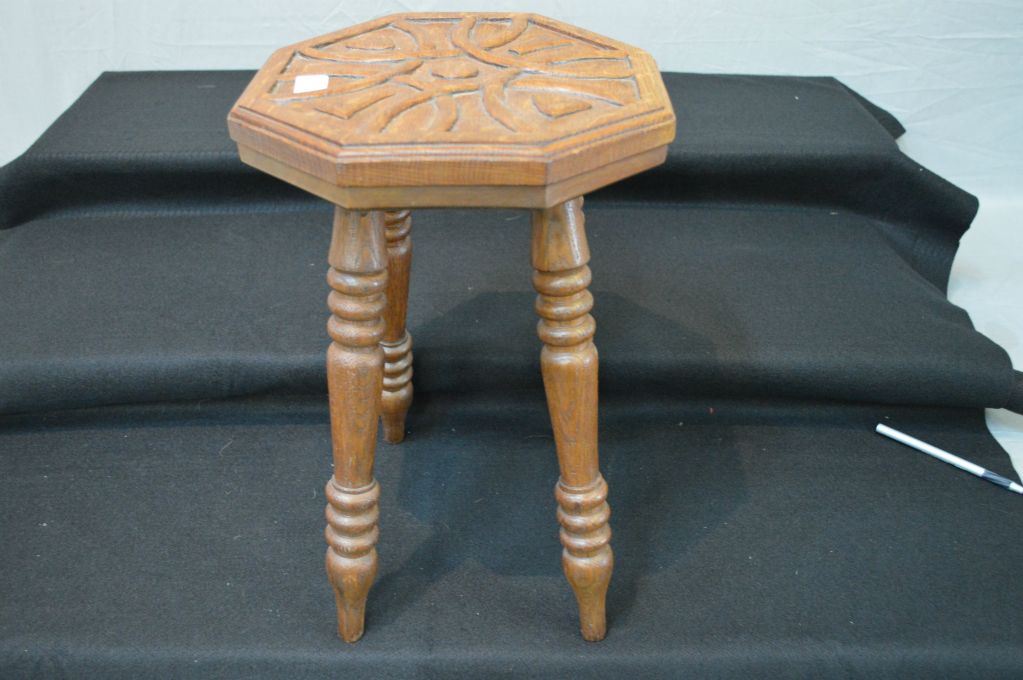 Antique Scottish stool with turned support and hand carved Celtic ...