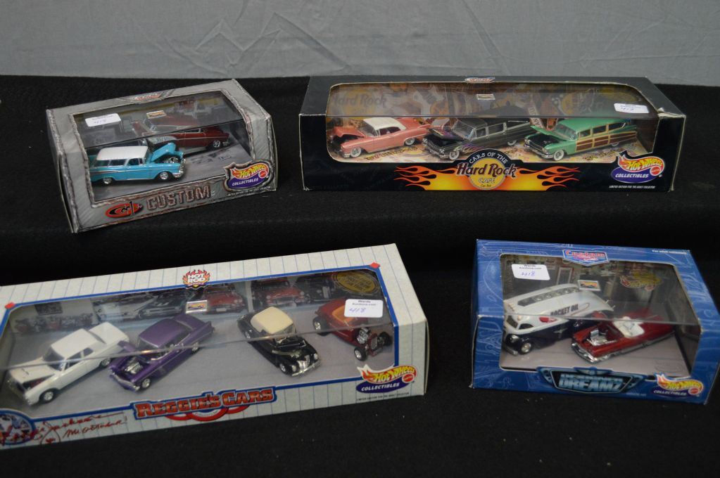 Four collectible Hot Wheels sets including Cool Classics series 1, Cool ...