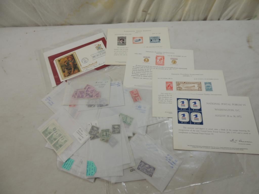 BOX LOT ASSORTED STAMPS & FIRST DAY OF ISSUE STAMP