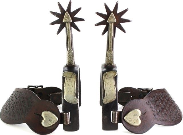 Kelly Bros marked spurs scroll pattern arrow